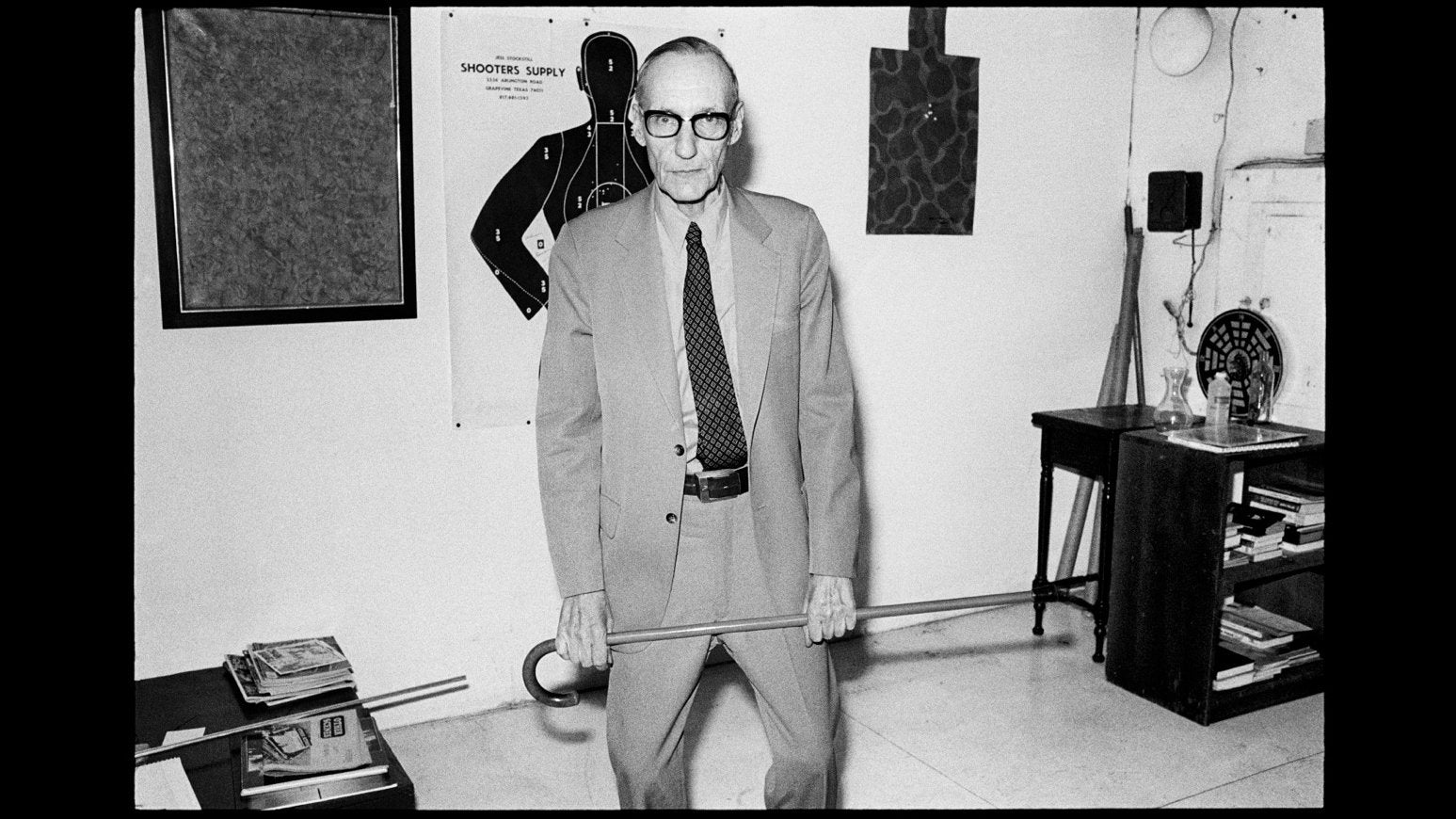 William Burroughs with cane at the Bunker – SHOWstudio